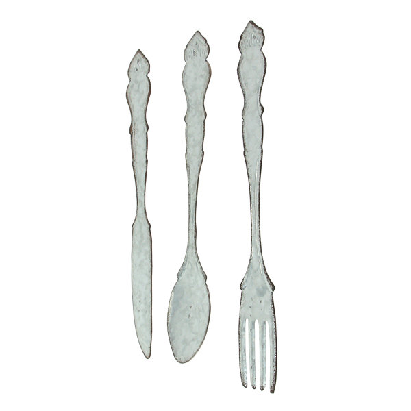 One Allium Way® 3 Piece Galvanized Metal Fork Spoon Knife Kitchen Wall ...