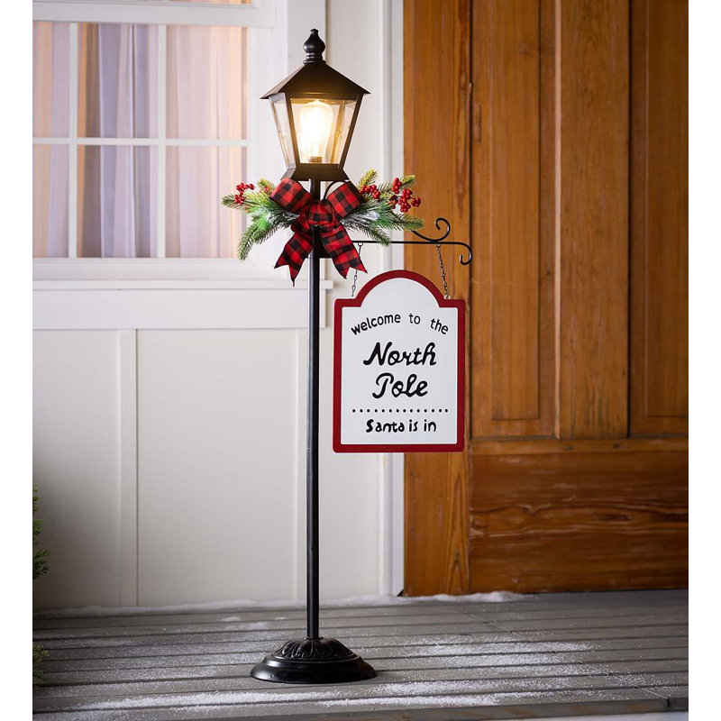 Plow & Hearth Vintage Holiday Lamppost Figurine with Welcome Sign | Wayfair