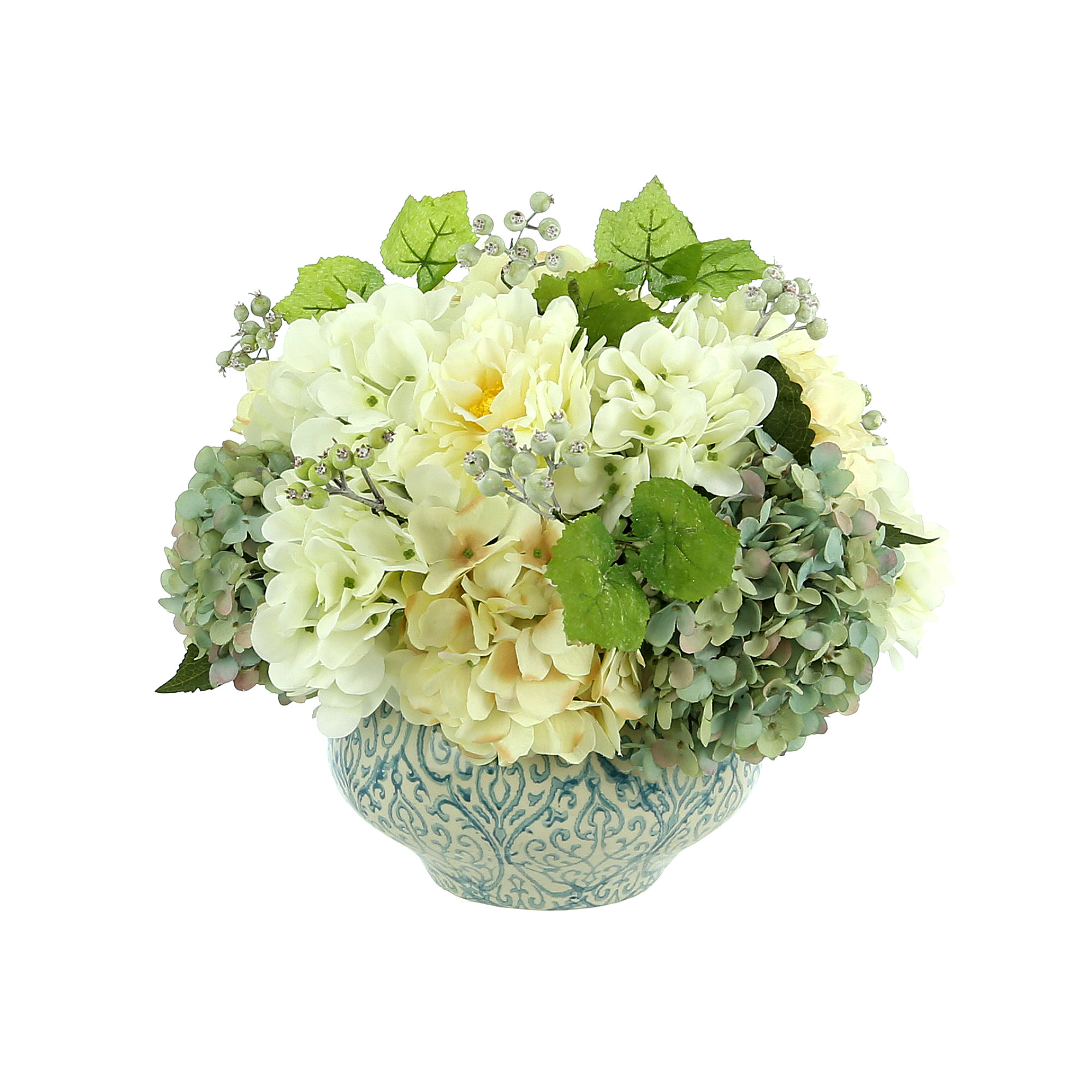 Primrue Assorted Hydrangea with Berries Floral Arrangement in Pot | Wayfair