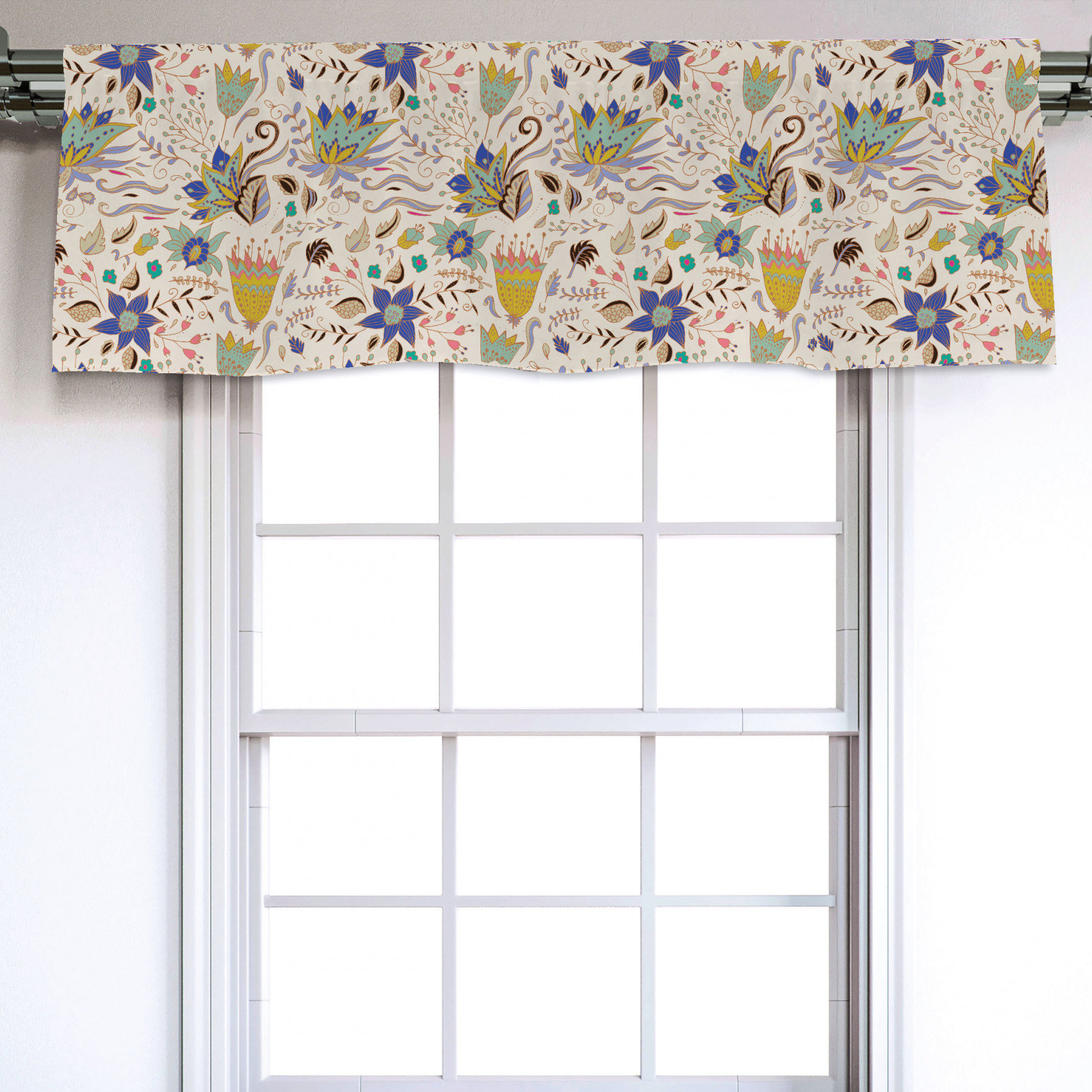 Bless international Abstract Sateen Ruffled 54'' Window Valance in Blue ...