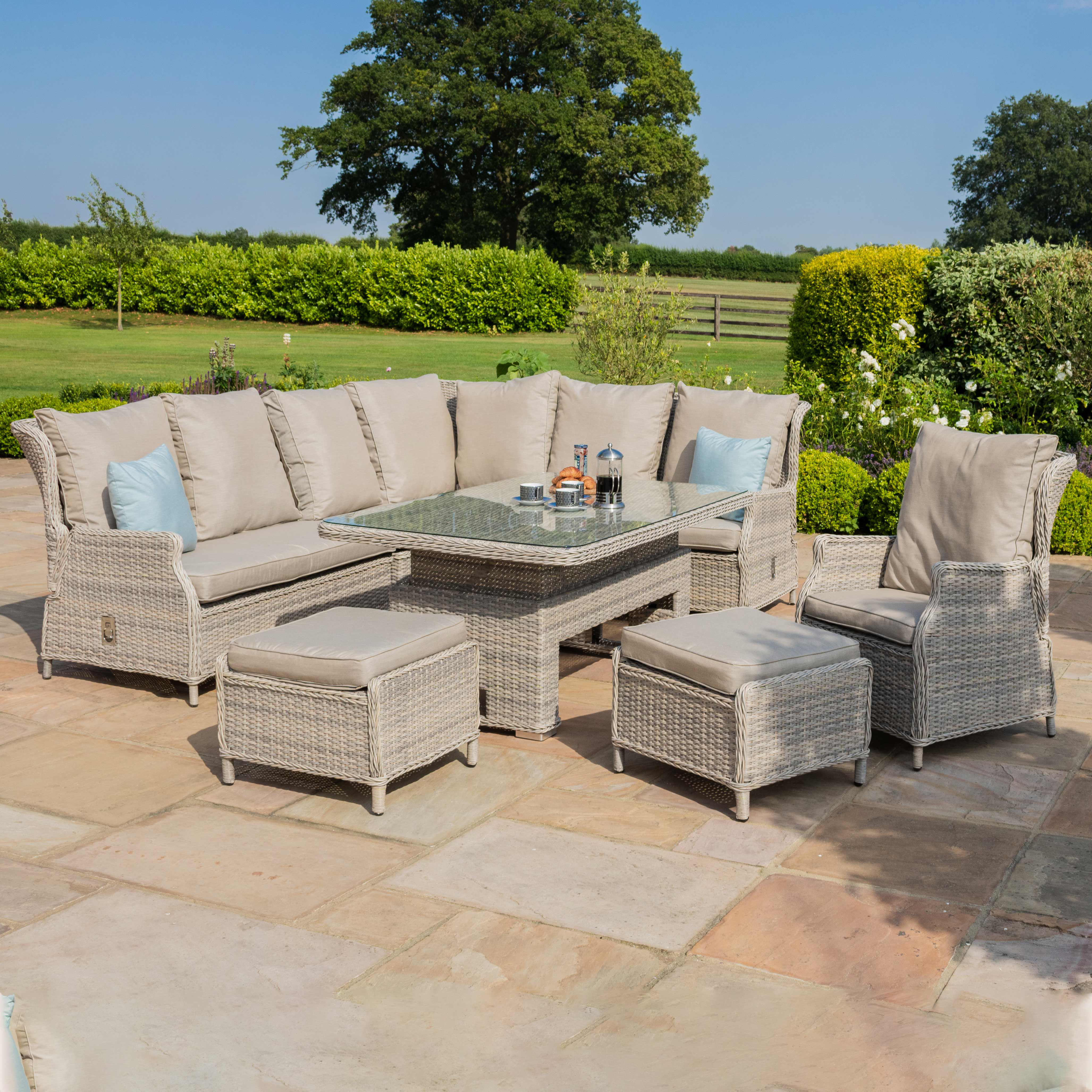 Dakota Fields Canica Reclining Rattan Corner Dining Set - with Rising ...