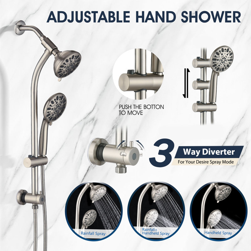 MAXWELL Slide Bar Combo Rain Showerhead 7-Setting Hand, Dual Shower ...