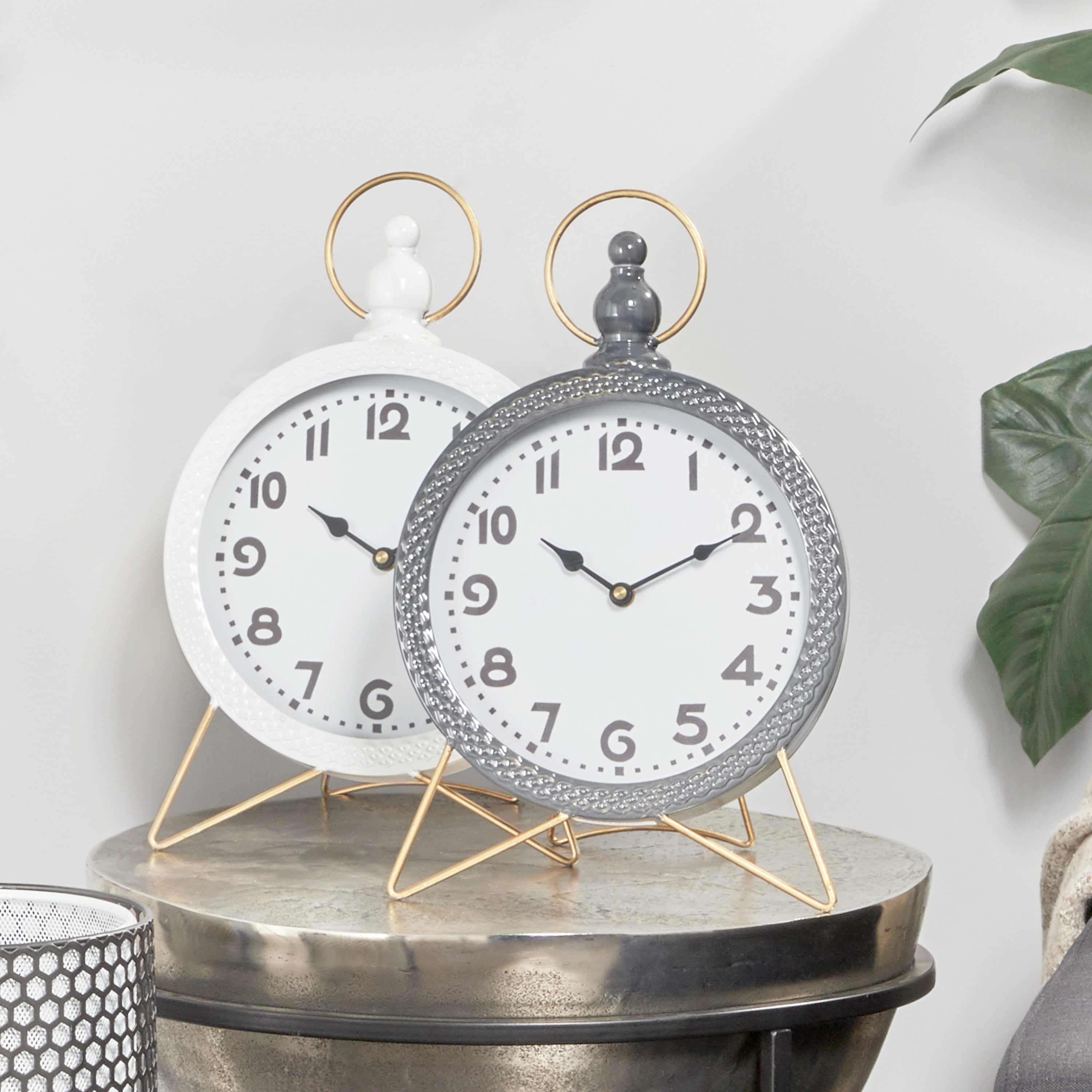 Willa Arlo Interiors Analog Metal Quartz Tabletop Clock in Gray/White ...