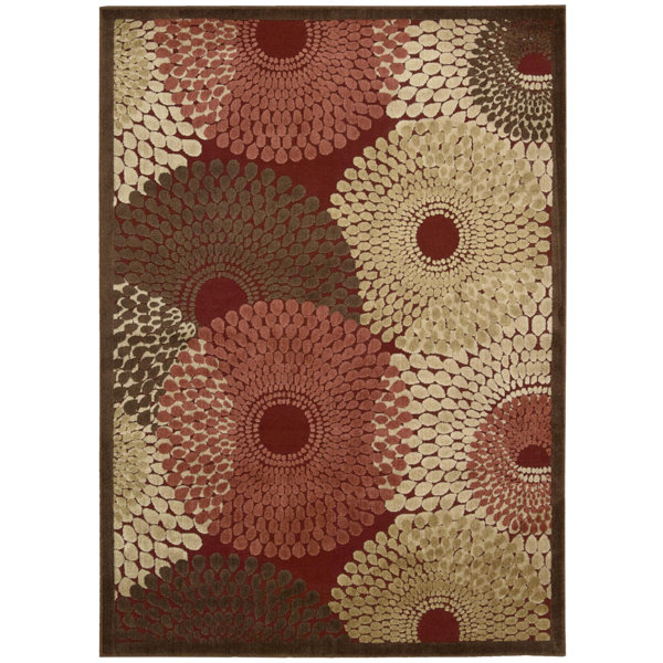 Winston Porter Coogee Machine Woven / Power Loomed Red/Brown/Gold Rug ...