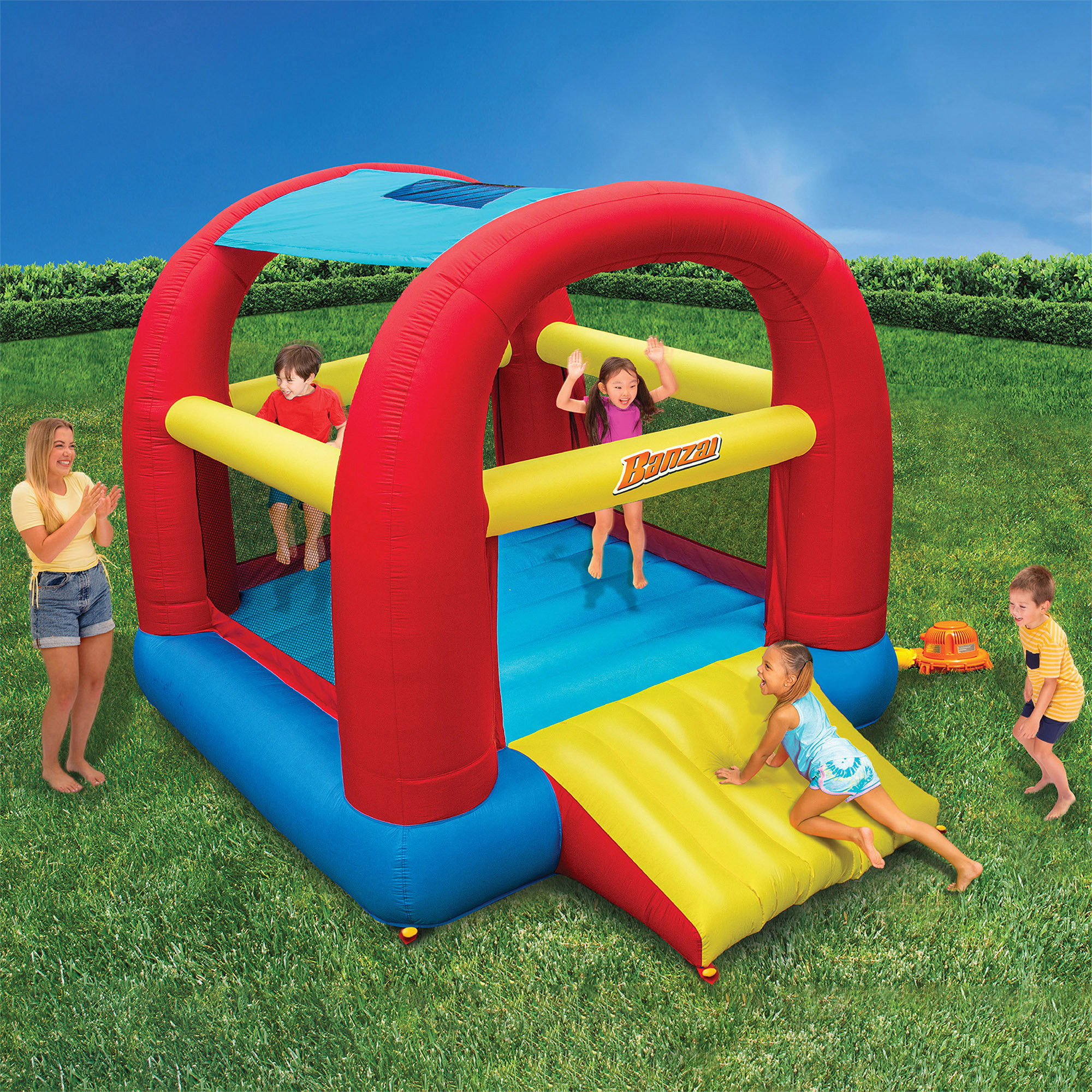 Banzai Cool Canopy Bouncer Outdoor Inflatable Slide/Shaded Backyard ...