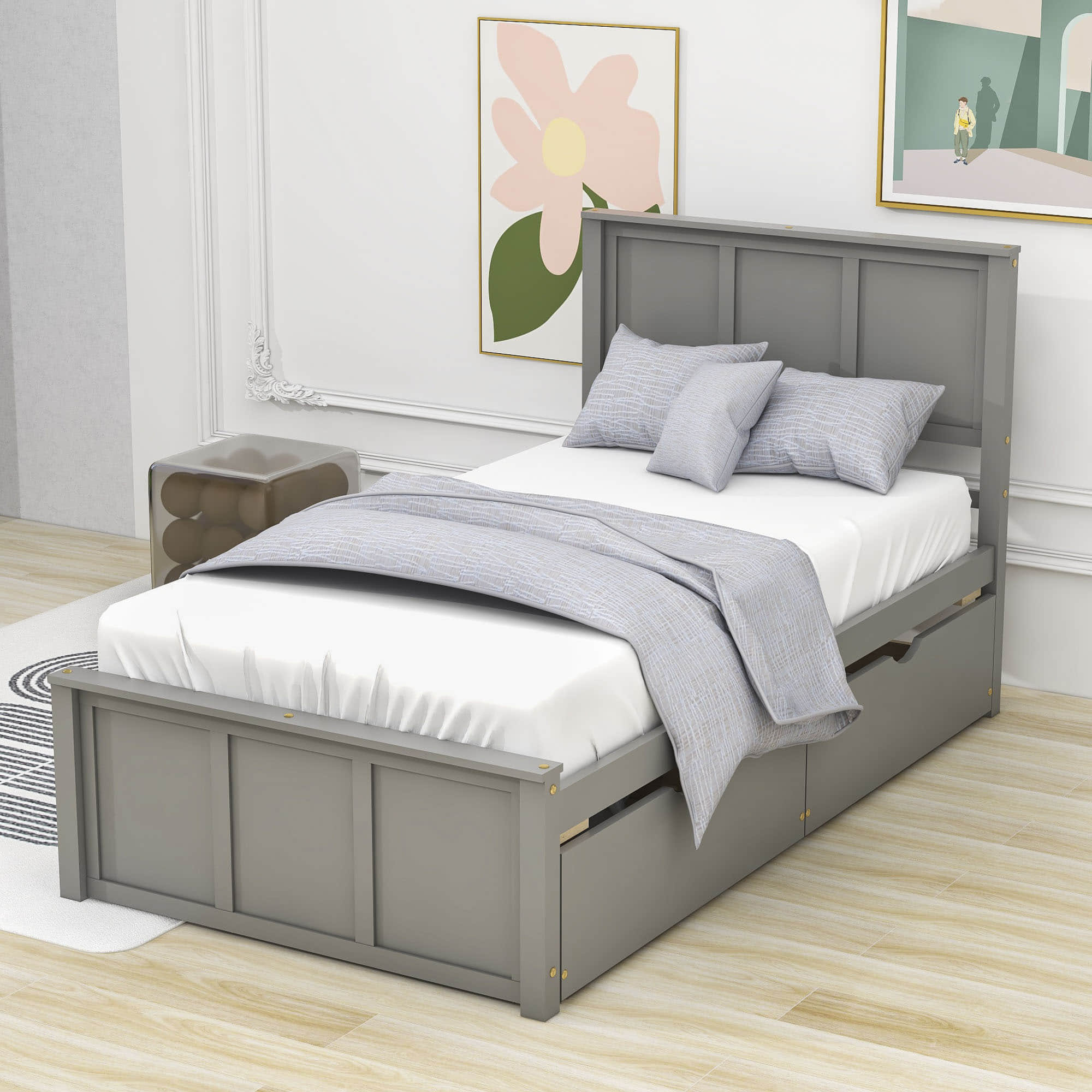 Winston Porter Elarna Twin Size Wood Platform Bed with 2 Drawers | Wayfair