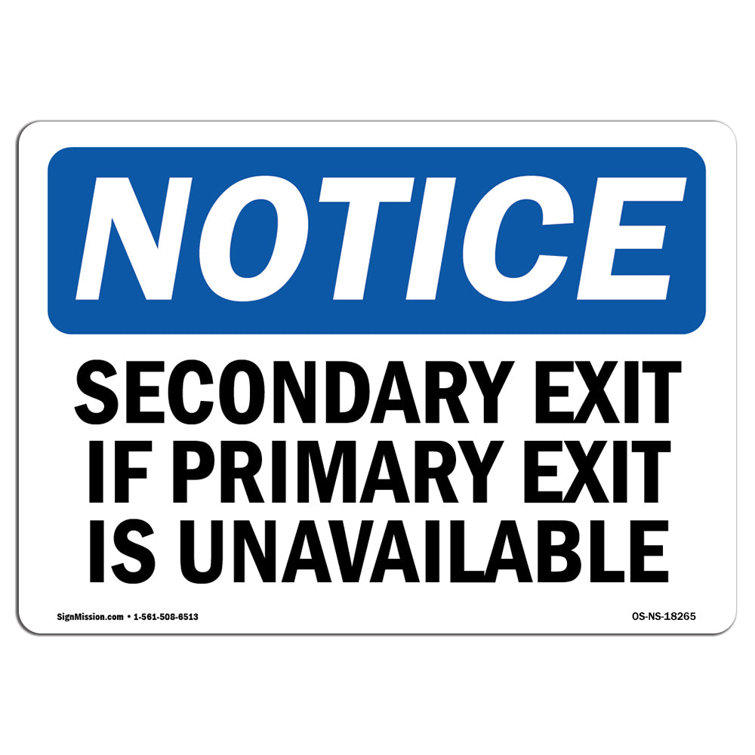 SignMission Secondary Exit If Primary Exit Is Unavailable Sign | Wayfair
