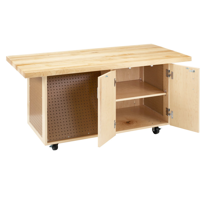 Shain Mobile Demo Utility 60"W Wood Top Workbench | Wayfair