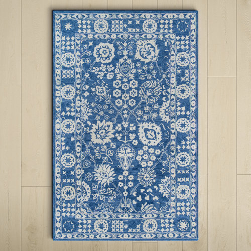 Birch Lane™ Cece Handmade Wool Blue/White Rug & Reviews | Wayfair