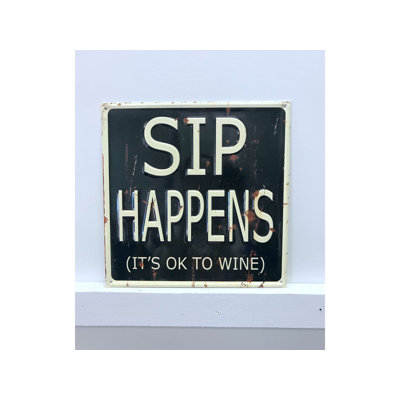 Ebern Designs Sip Happens Vintage Metal Wall Décor | Wayfair
