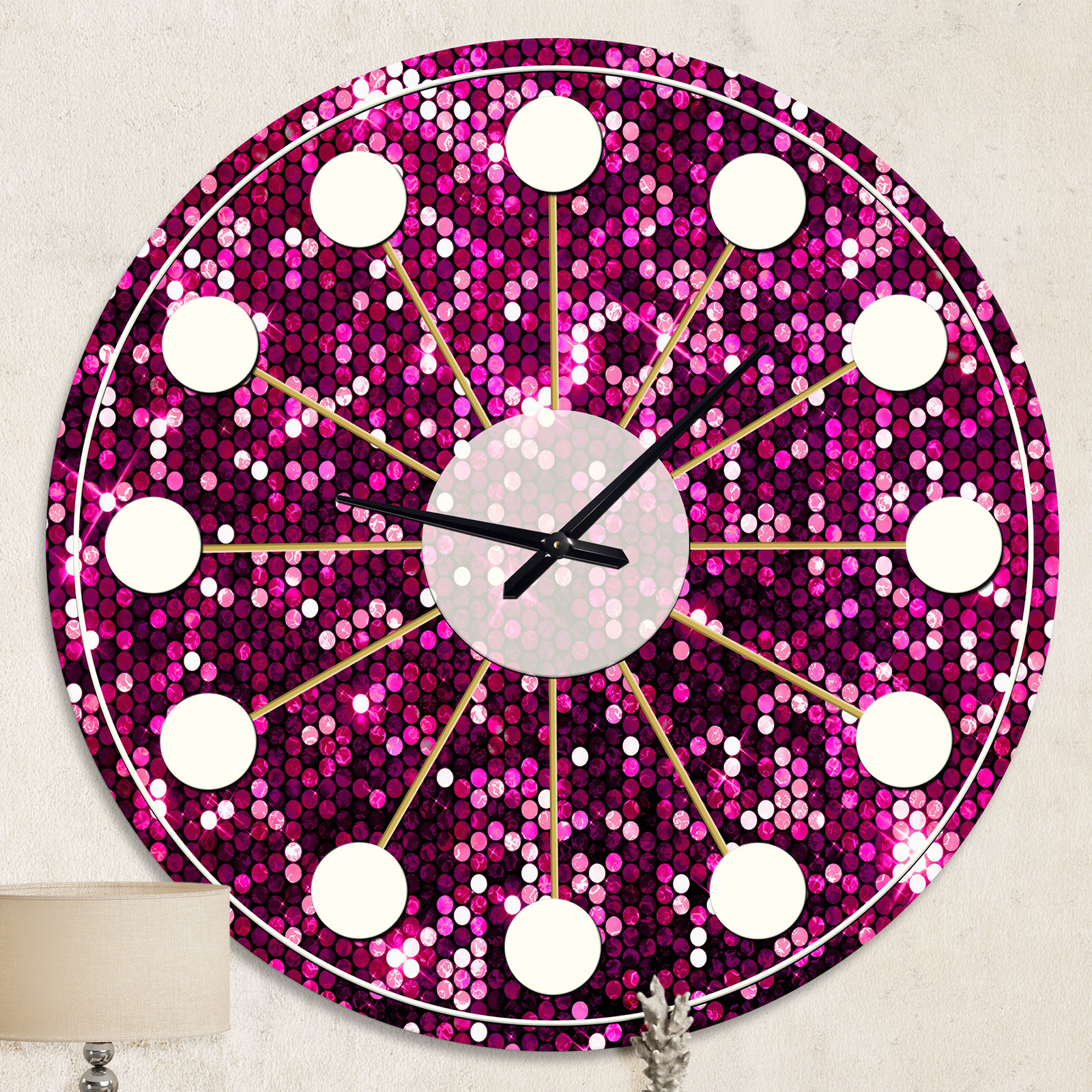 East Urban Home Pink Sparkle Glitter - Mid-Century Modern wall clock ...