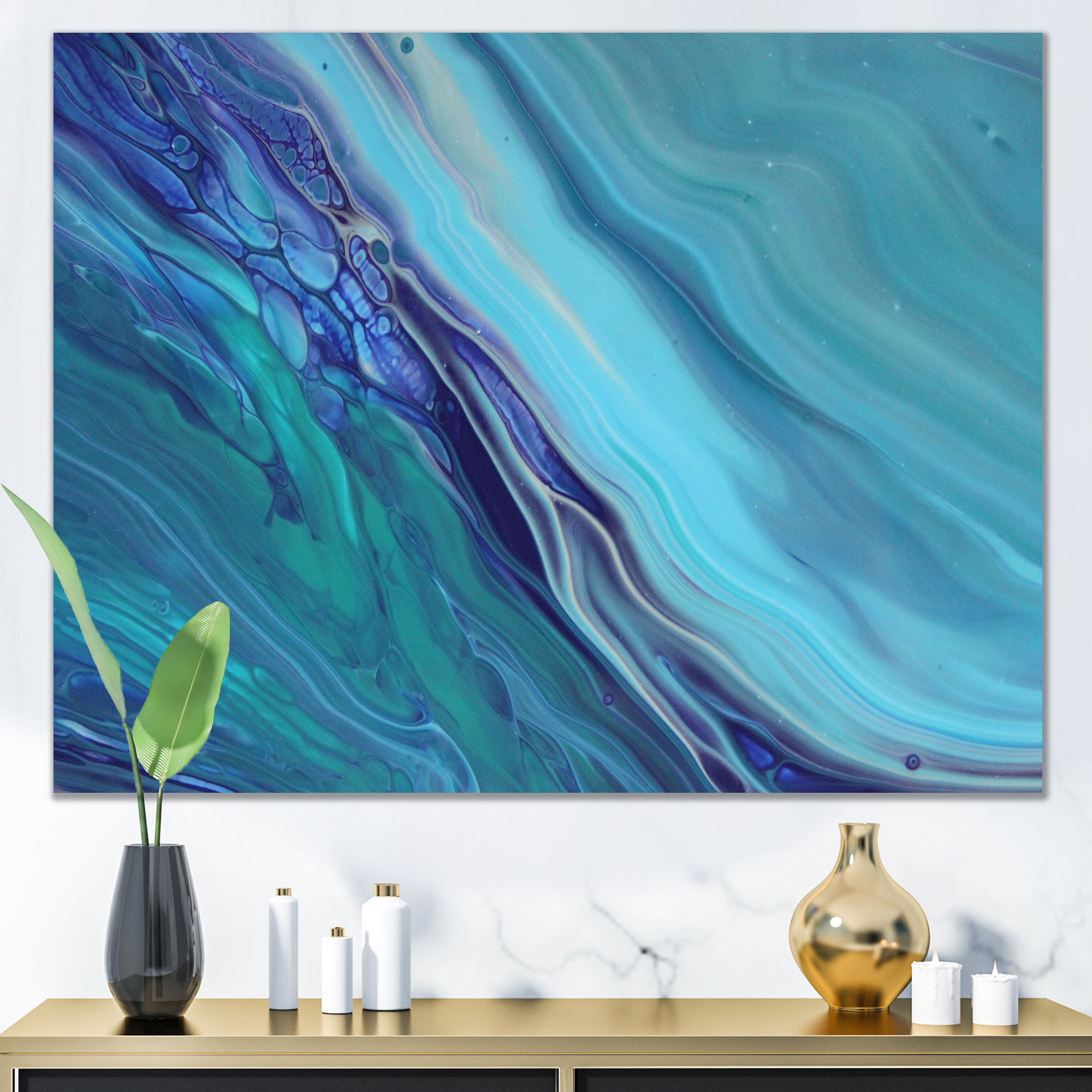 Wrought Studio Liquid Art Waves In Shades Of Blue Liquid Art Waves In ...