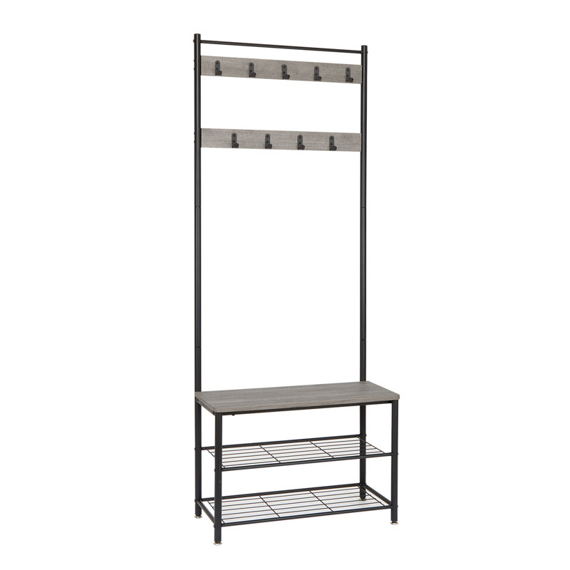 Mercury Row Allenton Iron Hall Tree with Bench and Shoe Storage ...