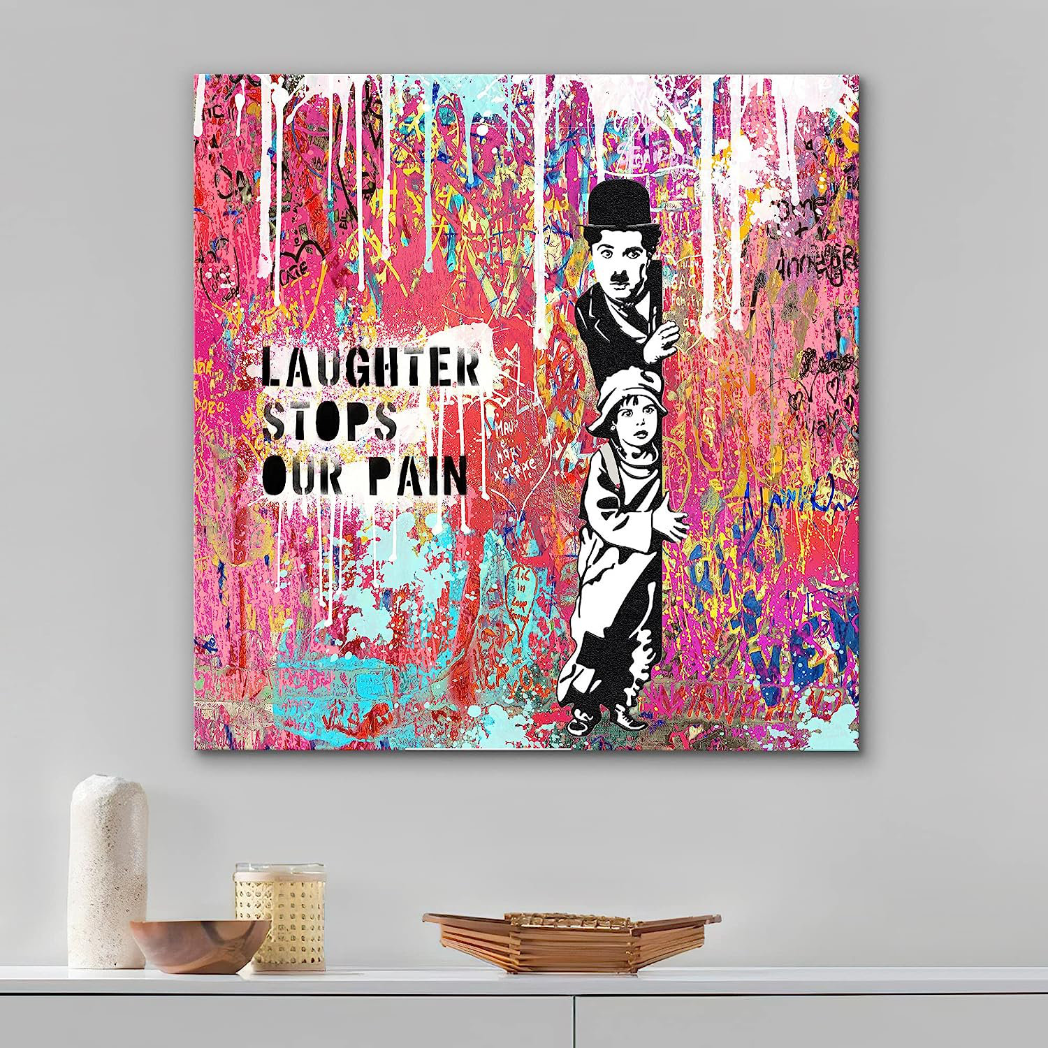 IDEA4WALL Charlie Chaplin Colorful Spray Paint View On Canvas Bold Art ...