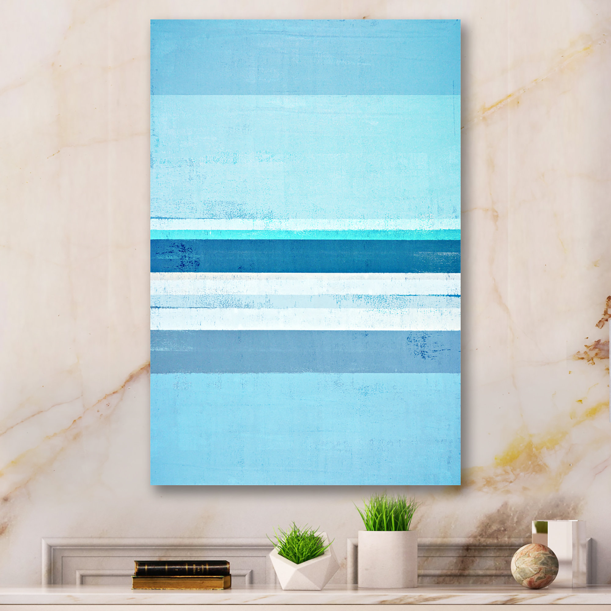 Highland Dunes Blue Modern Art Painting II - Wrapped Canvas Print | Wayfair
