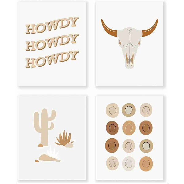 Latitude Run® Howdy Bull Skull Cowboy Hat Cactus Boho Preppy Wal 4 ...