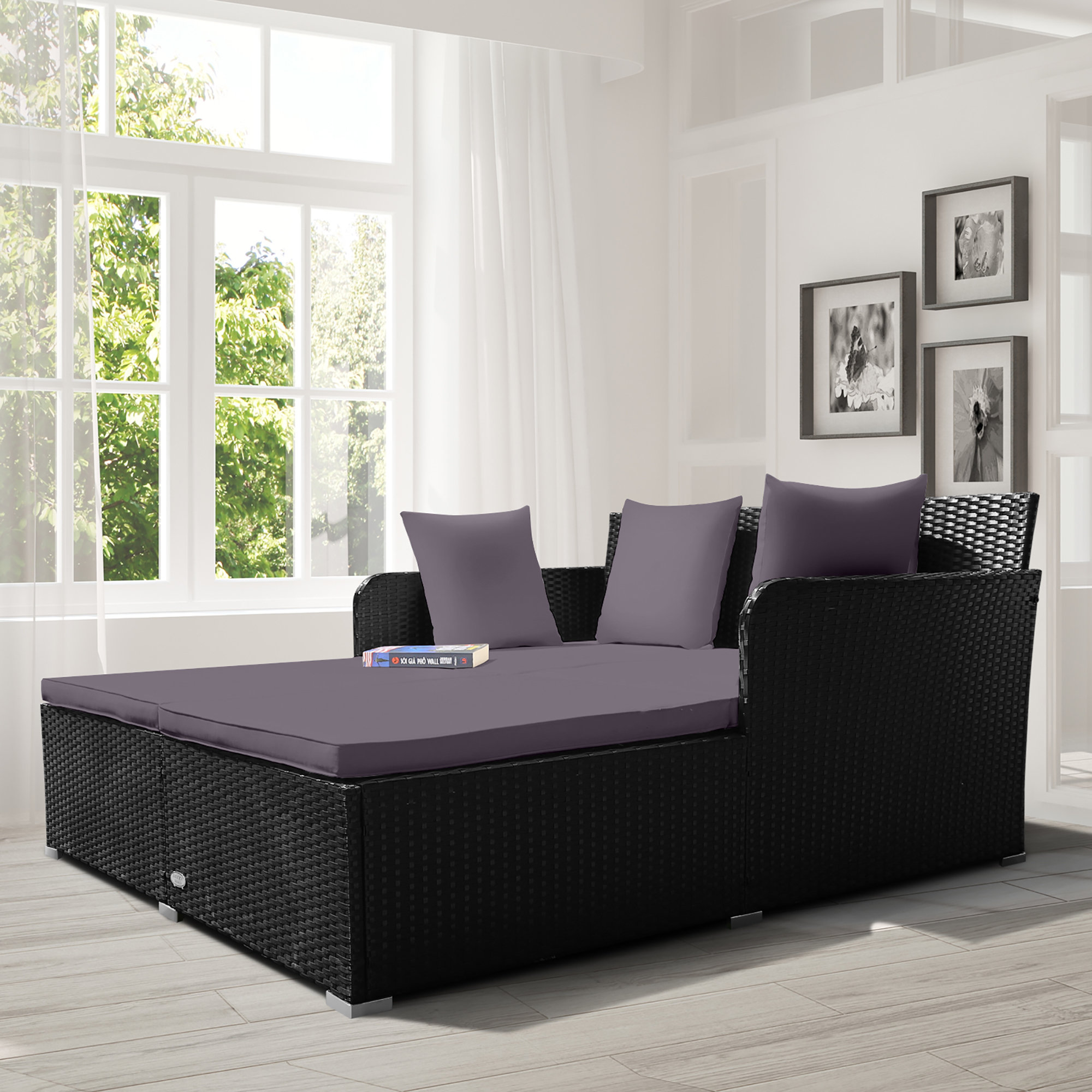 Lark Manor Annakiya 52'' Wide Outdoor Wicker Patio Daybed with Cushions ...