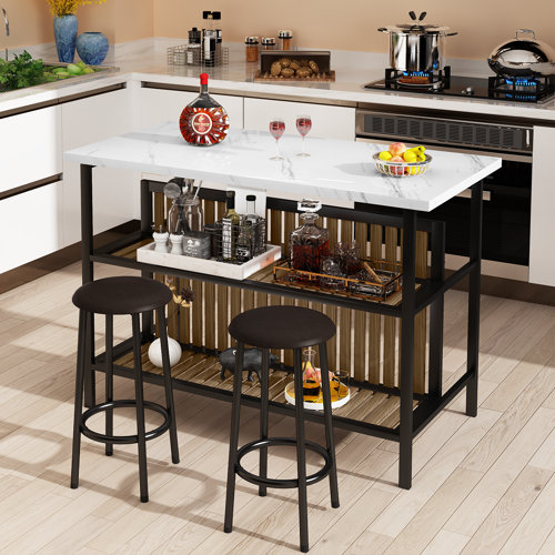 17 Stories Inas Wood Kitchen Island Set & Reviews | Wayfair