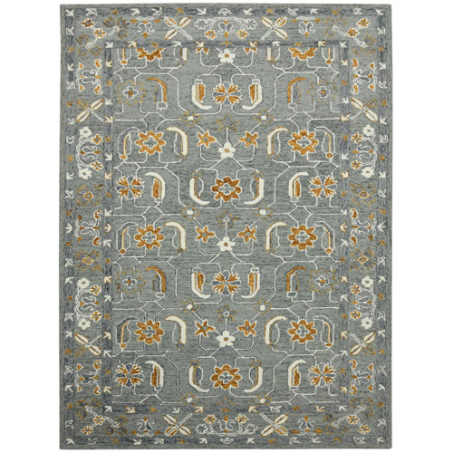 Bungalow Rose Handmade Hand Hooked Wool Gray Rug | Wayfair