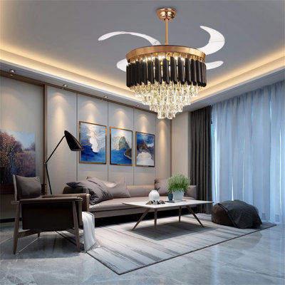 Rosdorf Park Adrew 42" Down-rod Luxury Retractable LED Crystal Ceiling ...