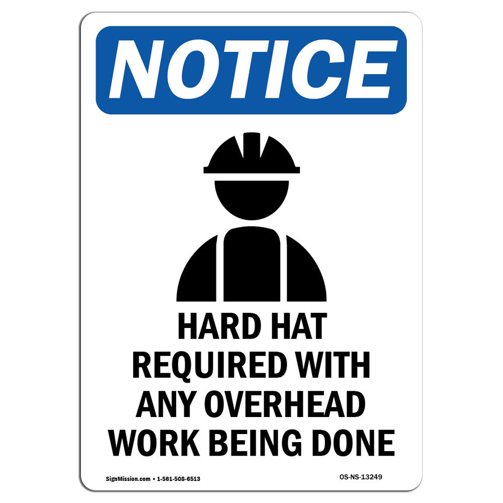 SignMission OSHA Notice - Hard Hat Required Sign With Symbol | Heavy ...
